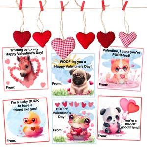Animals Valentines Cards, Kids Animal Valentine, Printable Valentine ...
