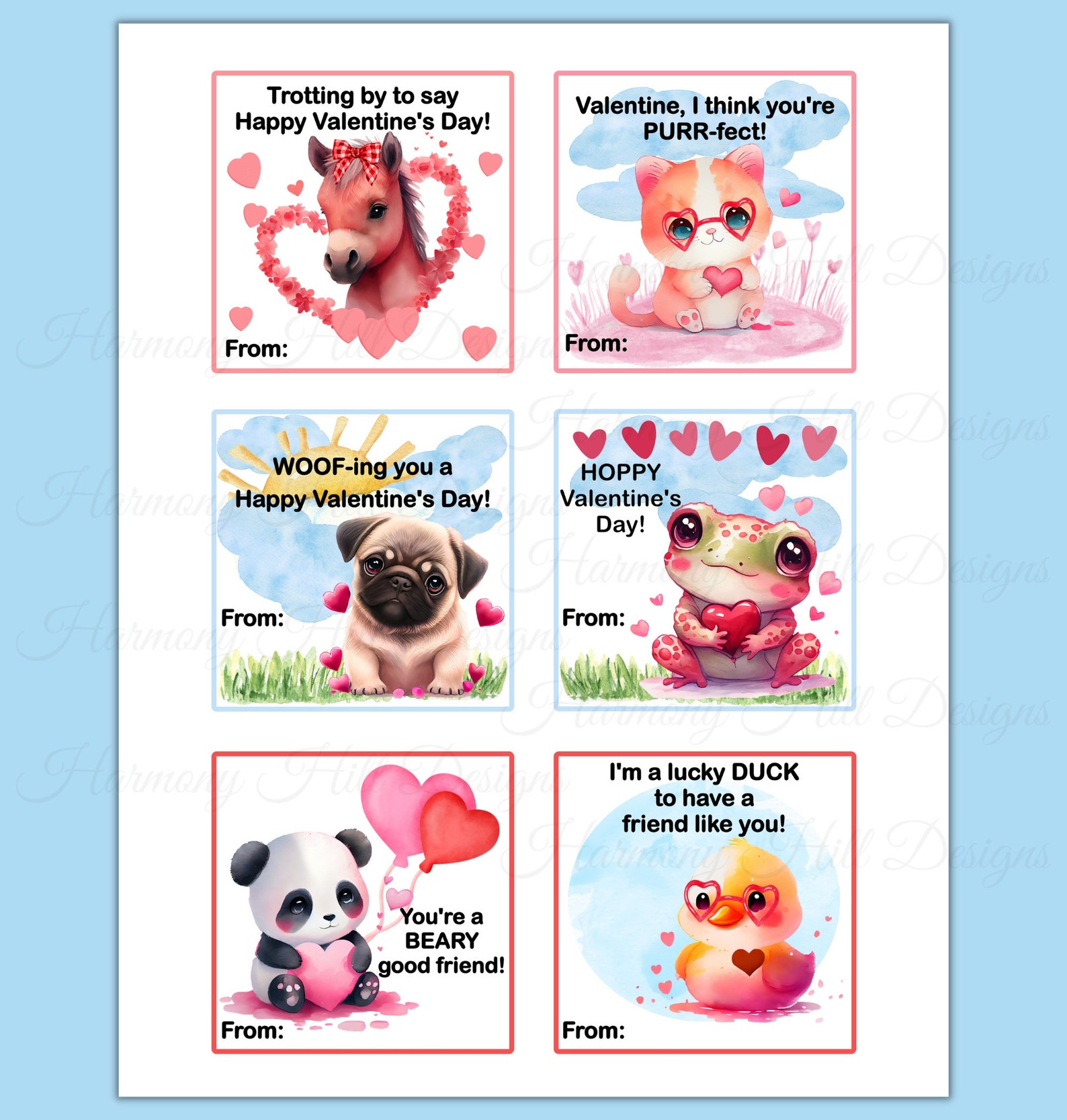 Animals Valentines Cards, Kids Animal Valentine, Printable Valentine ...