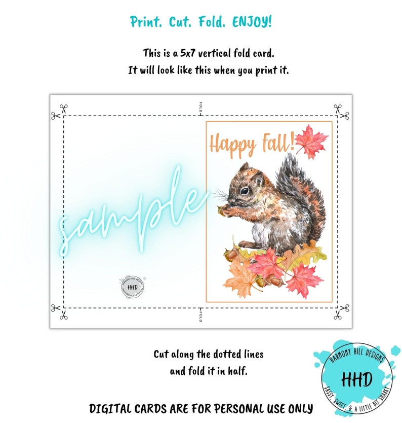 Happy Fall Card, Squirrel Card, Happy Fall Printable Card, Fall ...