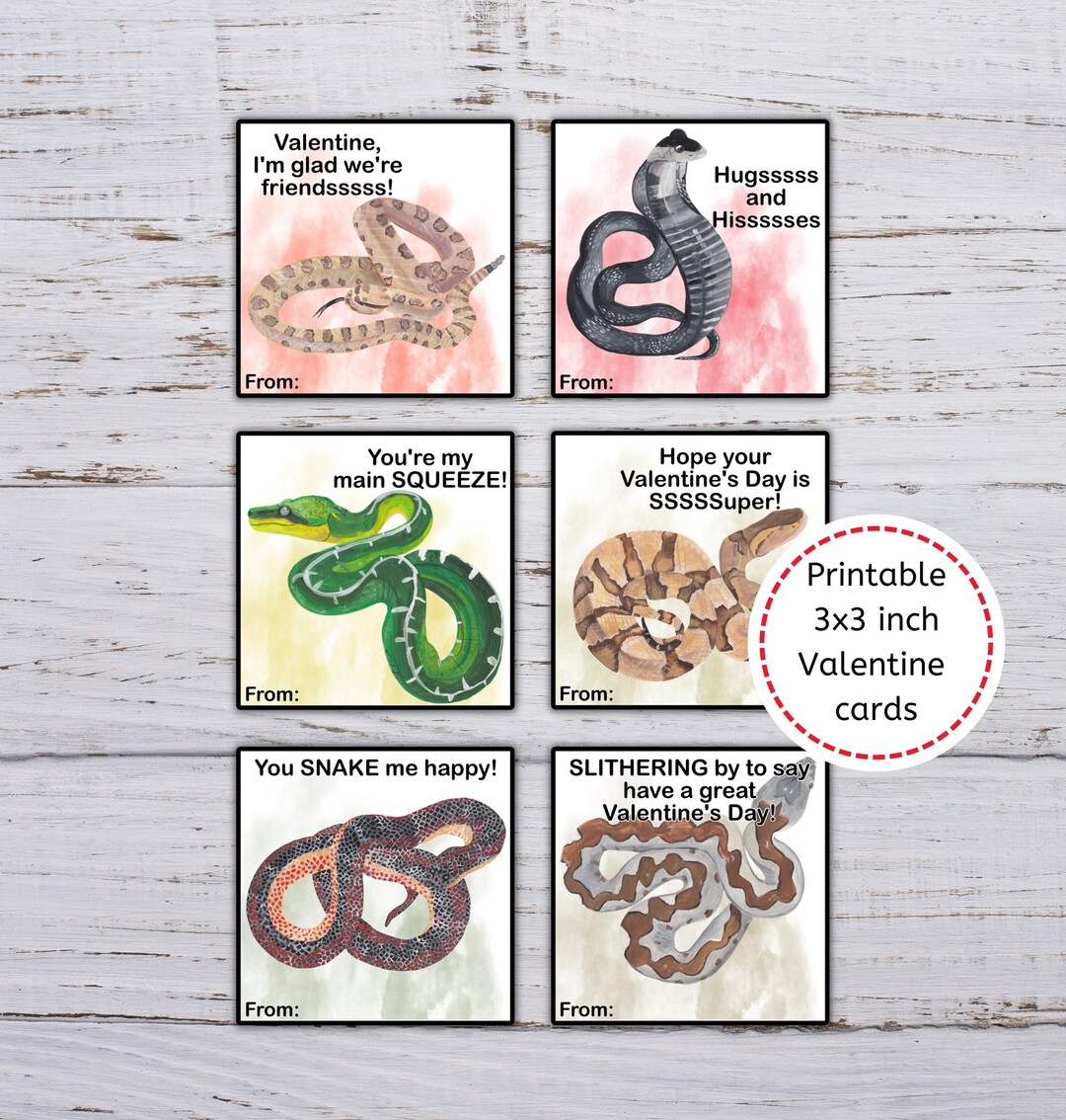 Snake Valentine Cards, Printable Snakes Valentines, Printable Valentine ...