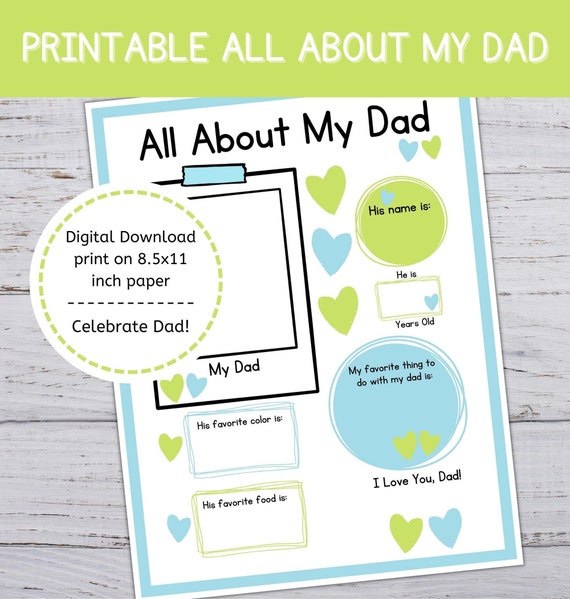 All About My Dad Printable Fathers Day Printable All About - Etsy
