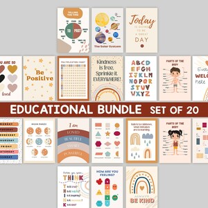 Set of 20 - Boho Educational Posters Set for Playroom - Classroom ...