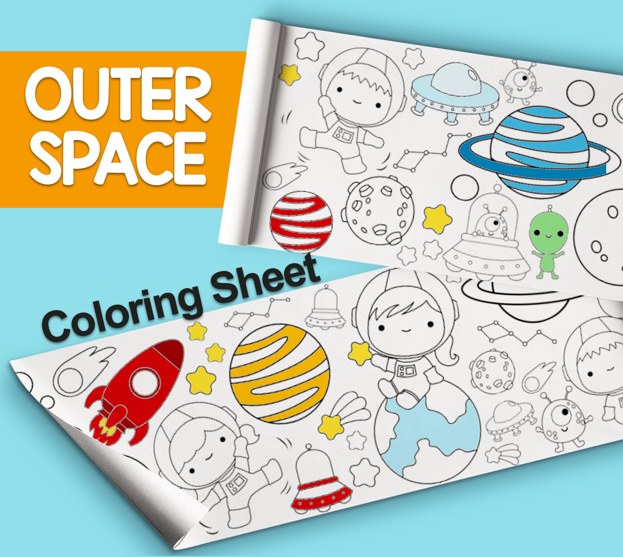 Giant Coloring Poster for Kids Space Themed Kids Coloring Tablecloth ...