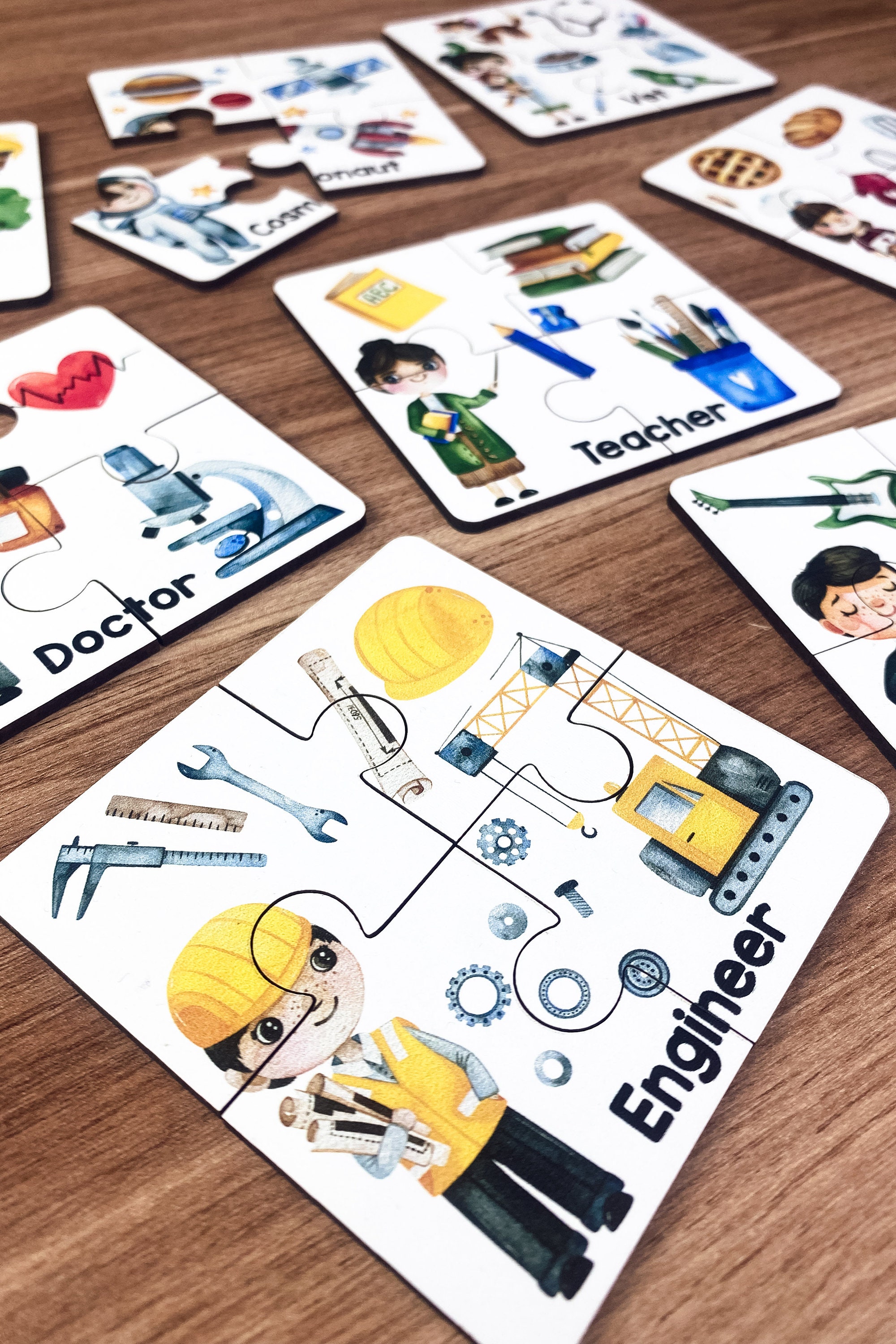 Wooden Puzzle Learning Professions 4 Piece Jigsaw Puzzle - Etsy