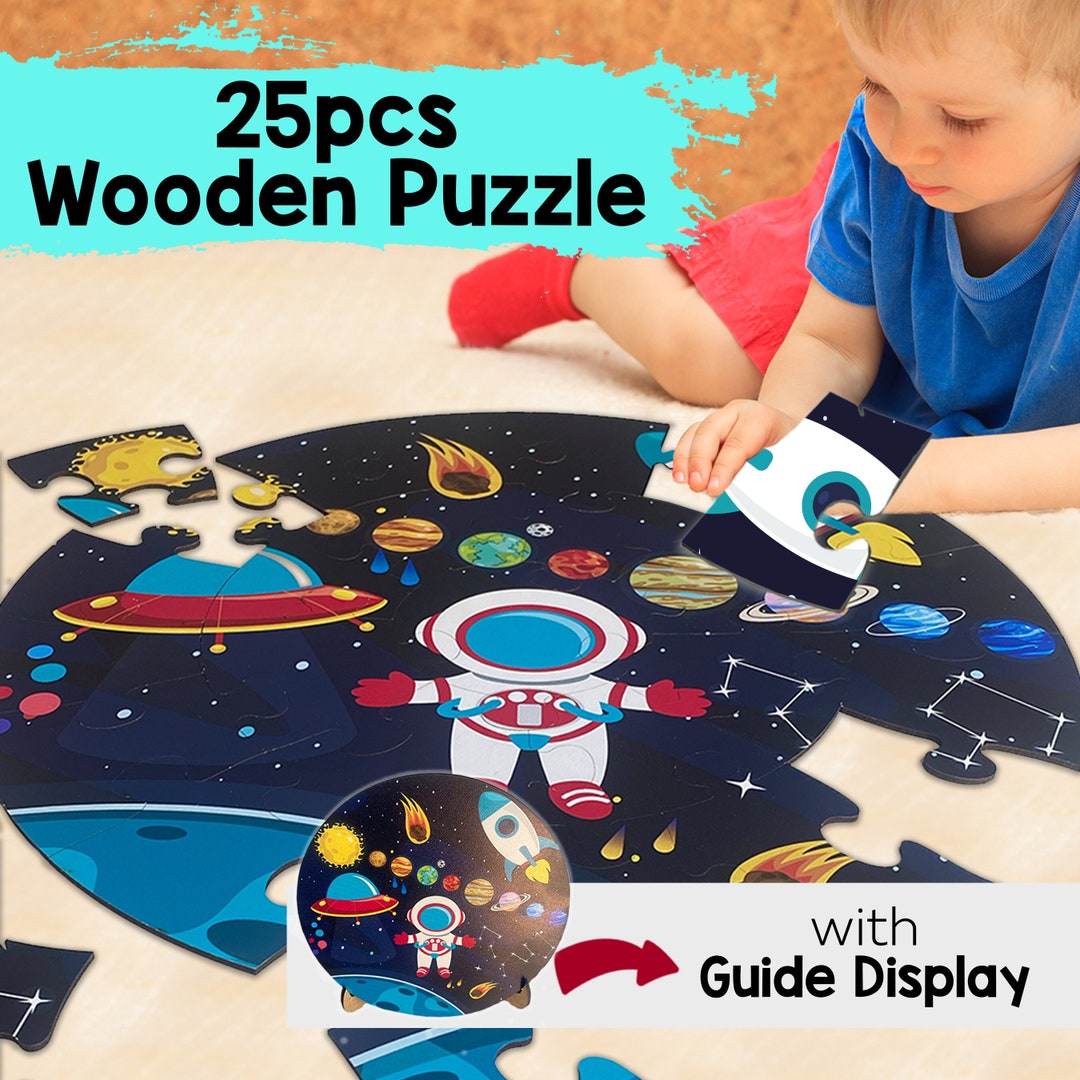 Wooden Floor Puzzle XL Space Themed Toddler Puzzle 16,5 Preschool ...