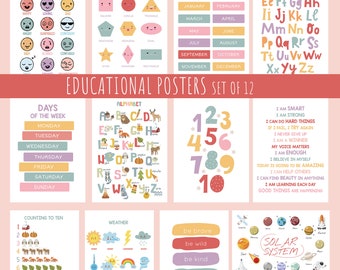 Set of 12 -educational Posters Set for Playroom - Classroom Poster ...
