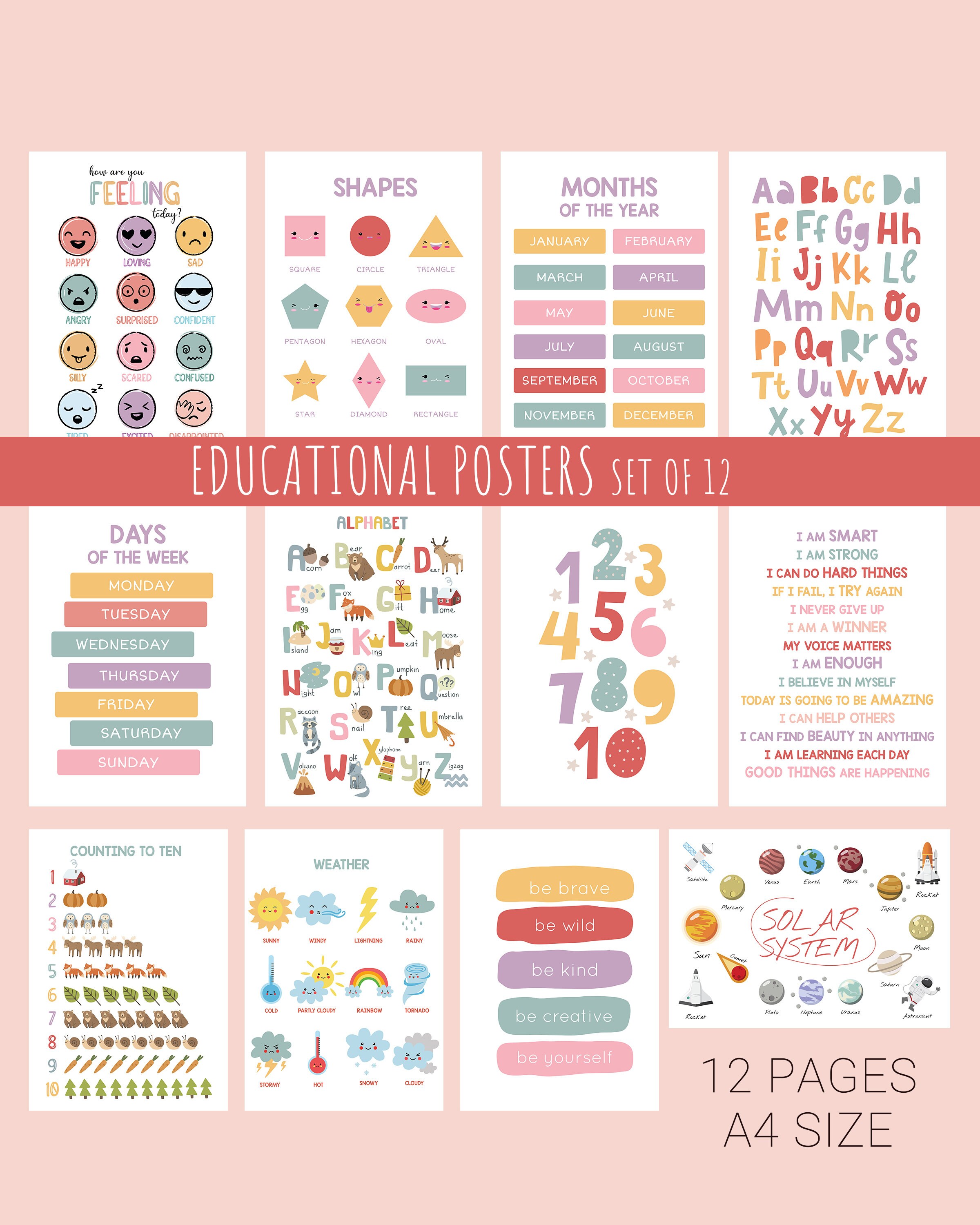 Set of 12 educational Posters Set for Playroom Emotions - Etsy