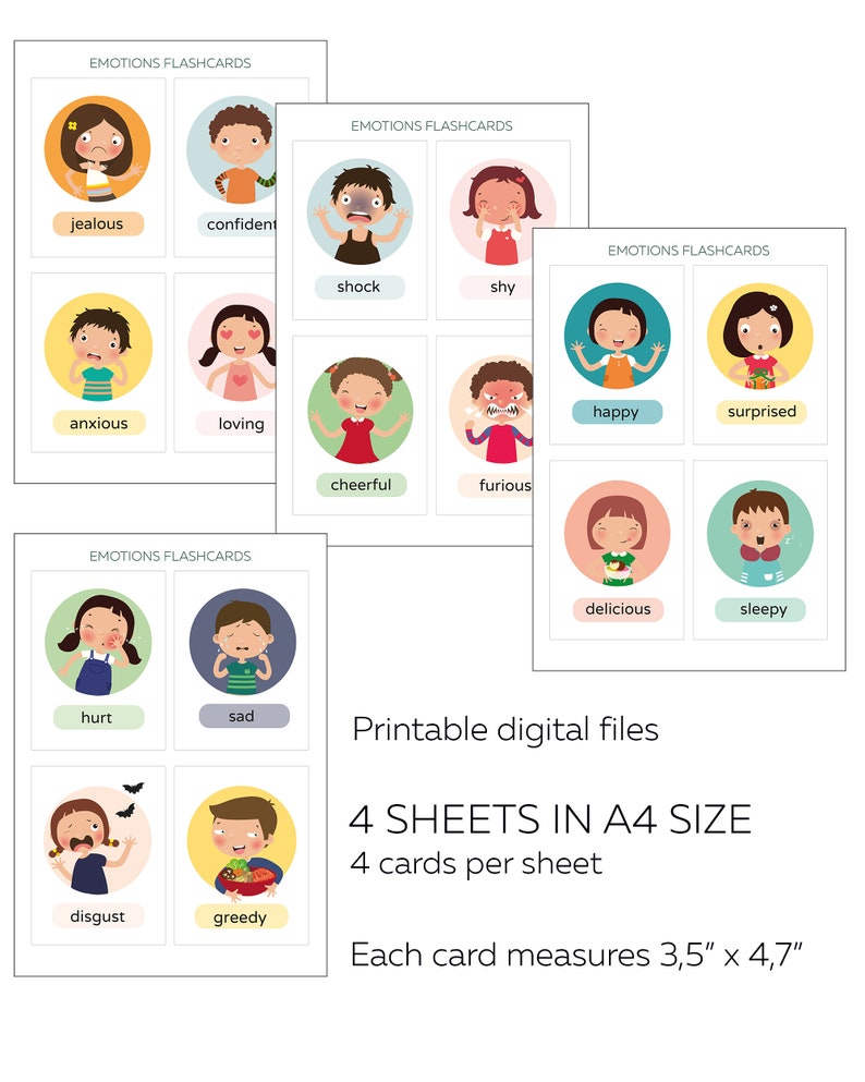 Emotions Flashcards Montessori Feelings Chart Feelings - Etsy