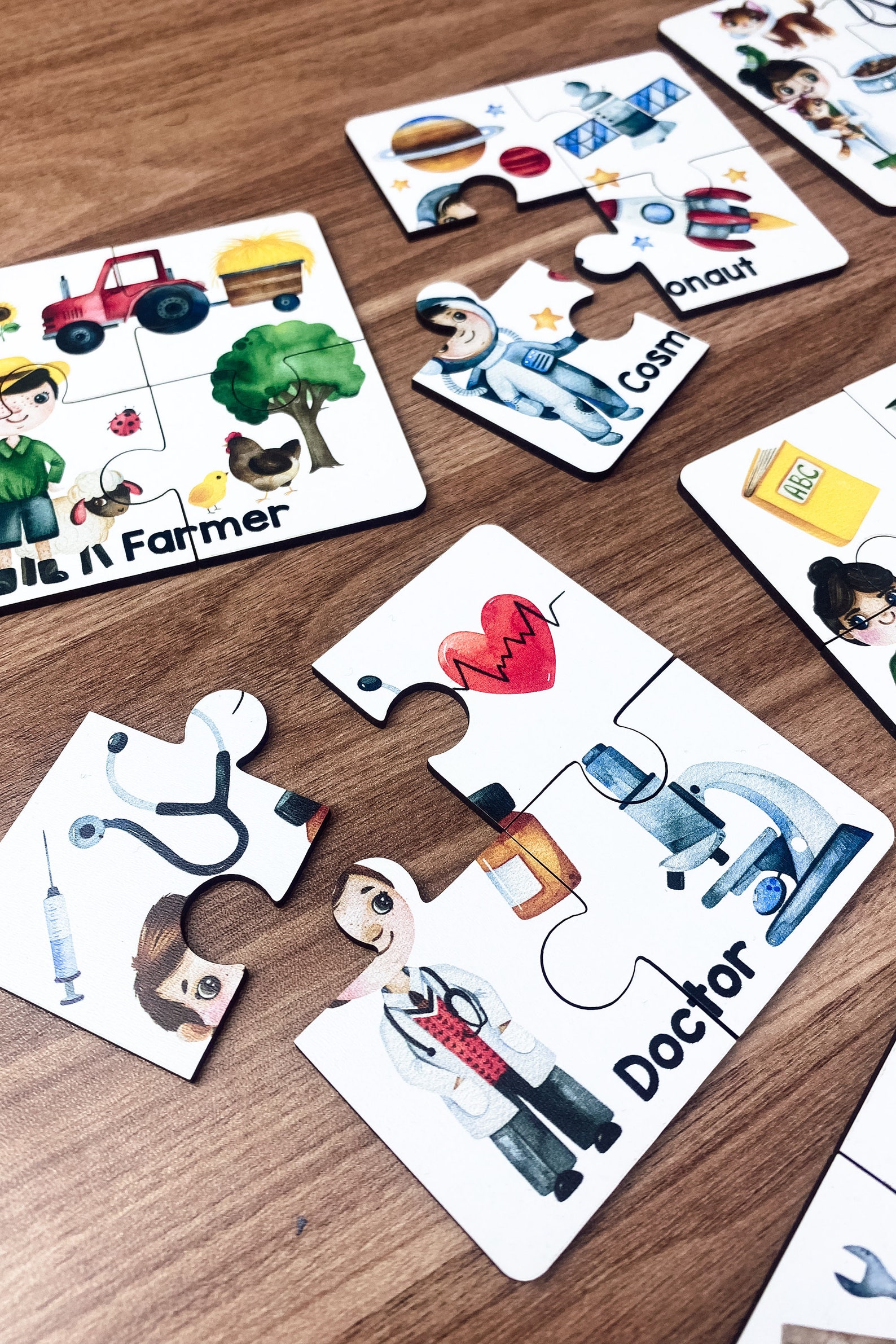 Wooden Puzzle Learning Professions 4 Piece Jigsaw Puzzle - Etsy