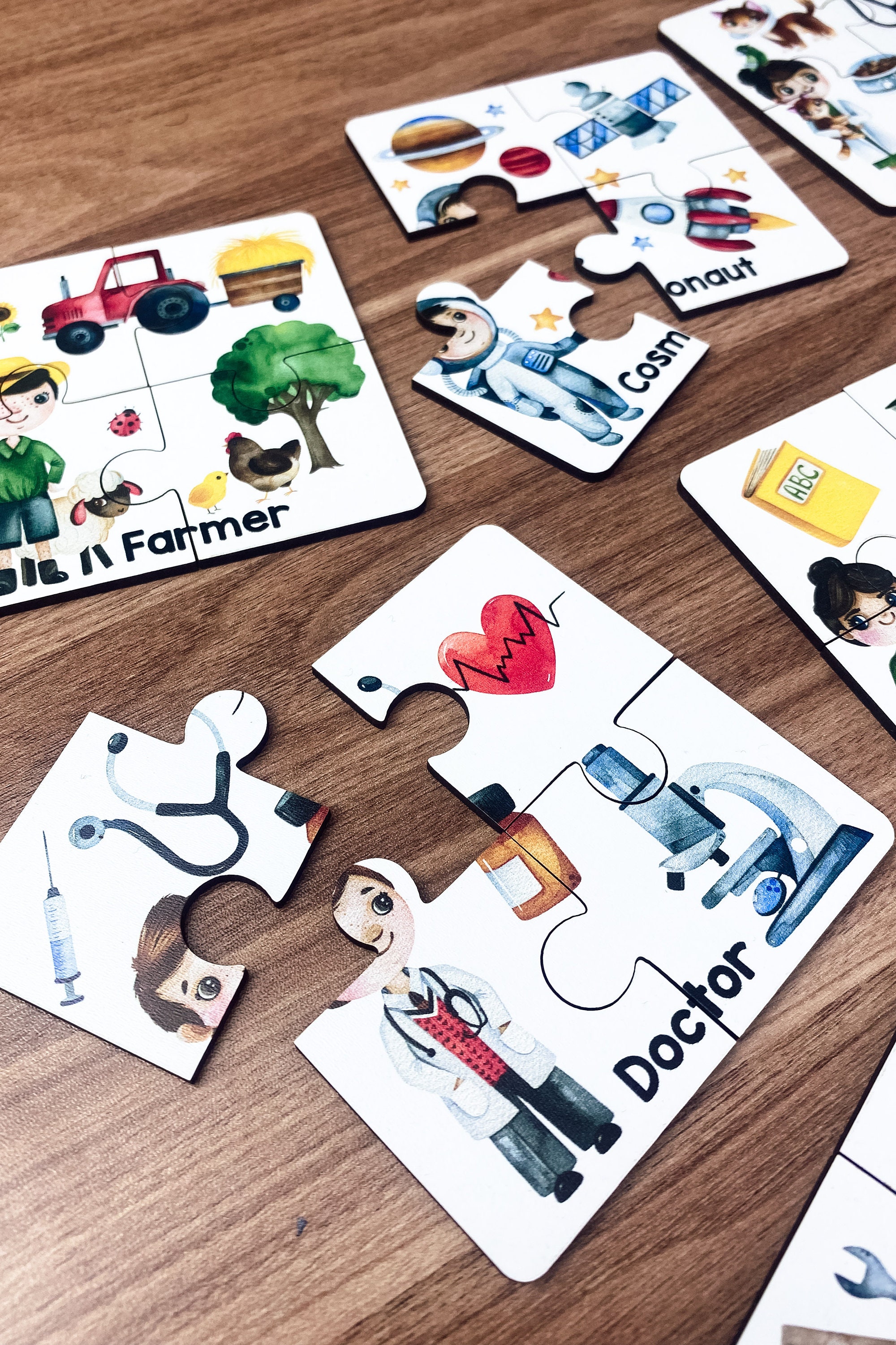 Wooden Puzzle Learning Professions 4 Piece Jigsaw Puzzle - Etsy