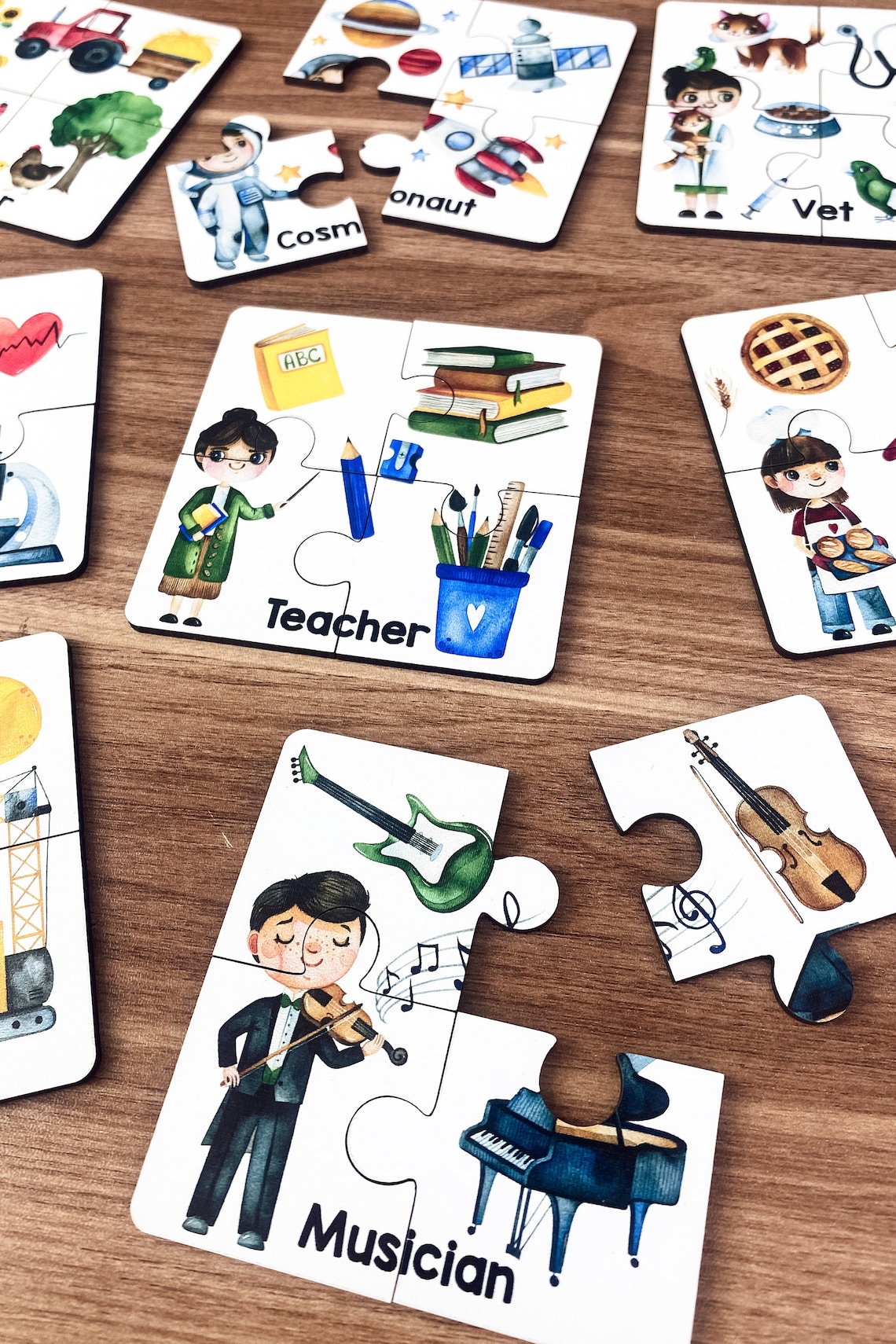 Wooden Puzzle Learning Professions 4 Piece Jigsaw Puzzle - Etsy