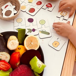 Wooden Fruits and Vegetables Puzzle 2 Piece Jigsaw - Montessori ...
