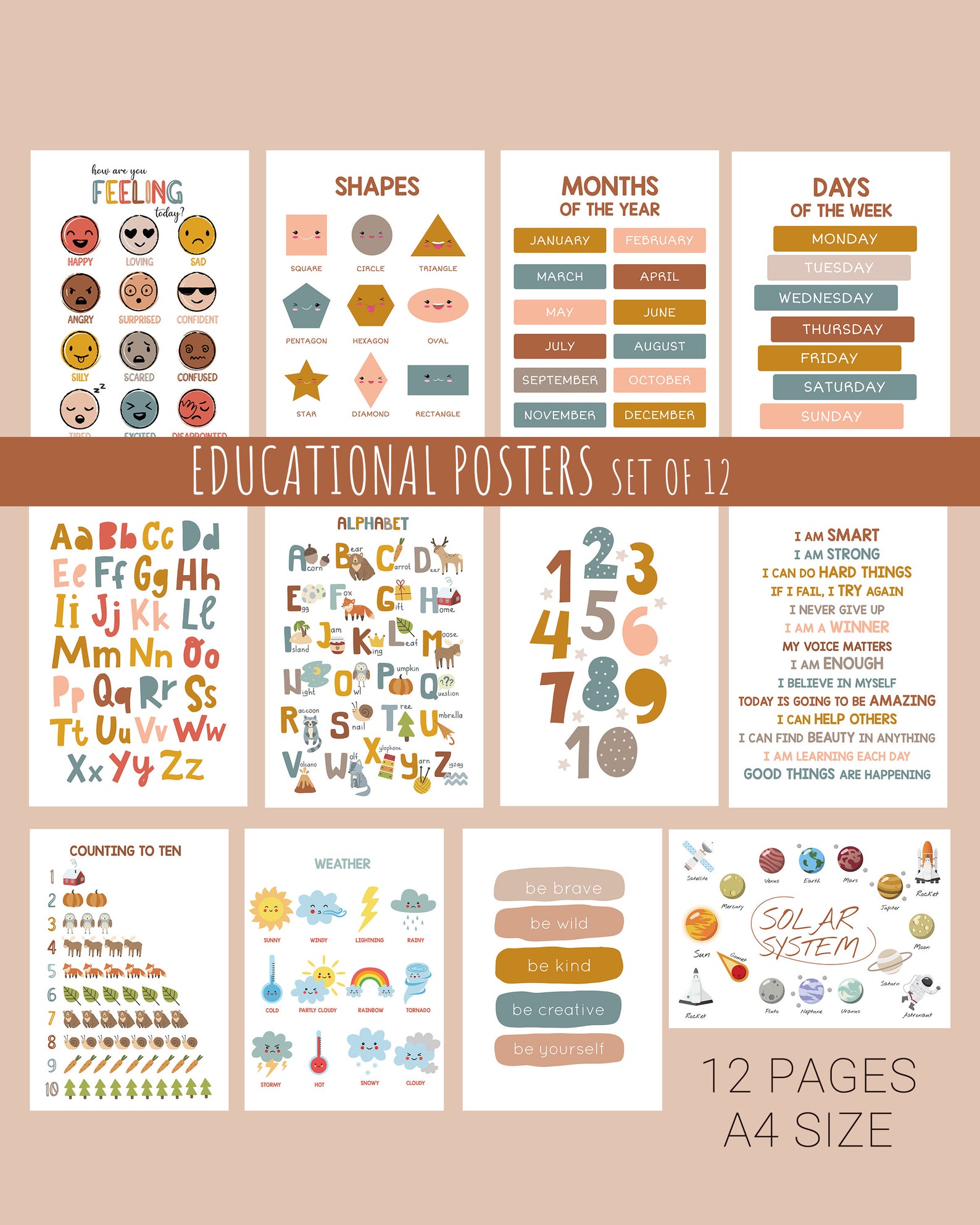 Set of 12 educational Posters Set for Playroom Classroom - Etsy
