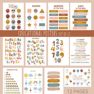 Set of 12 -educational Posters Set for Playroom - Classroom Poster ...