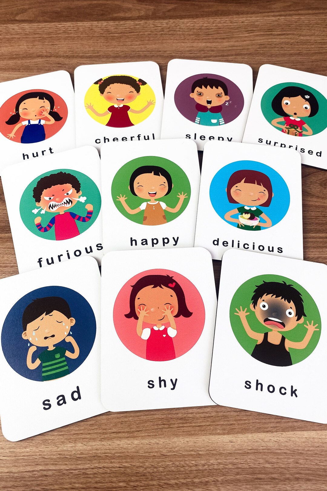 Wooden Emotions Cards - Montessori Flashcards - Feelings Flash Cards ...
