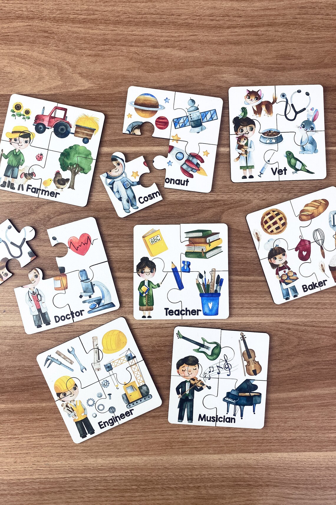 Wooden Puzzle Learning Professions 4 Piece Jigsaw Puzzle - Etsy