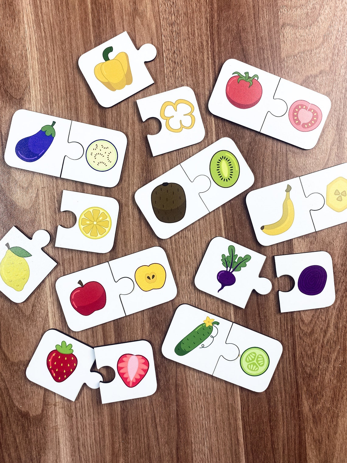 Wooden Fruits and Vegetables Puzzle 2 Piece Jigsaw - Etsy