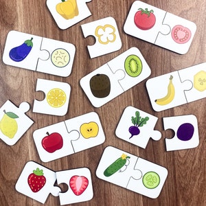 Wooden Fruits and Vegetables Puzzle 2 Piece Jigsaw - Montessori ...