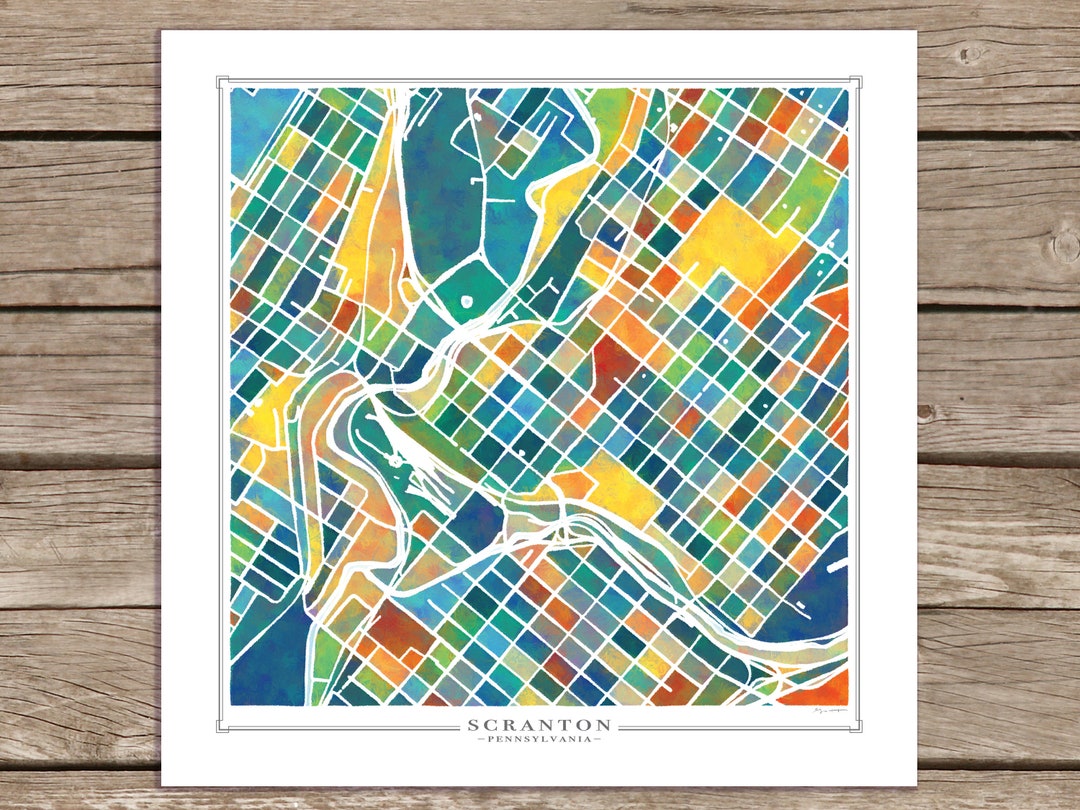 Scranton Pennsylvania City Map Painted Art Print - Etsy