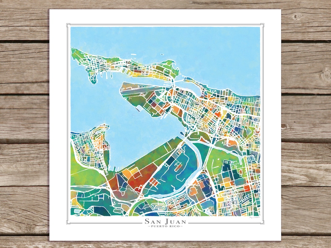 San Juan Puerto Rico City Map Painted Art Print - Etsy