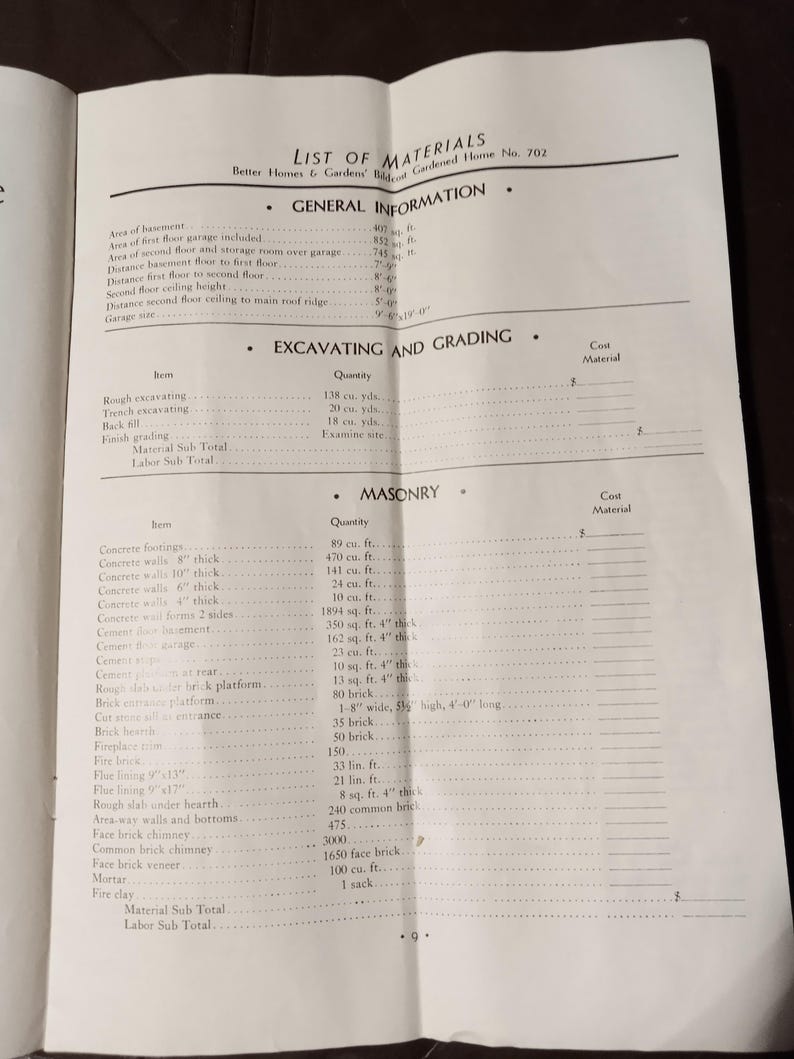 Vintage 1937 Better Homes Bildcost Plan Book Blueprints 702 Stratton ...