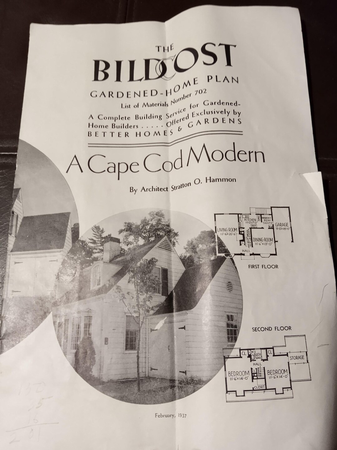 Vintage 1937 Better Homes Bildcost Plan Book Blueprints 702 Stratton ...