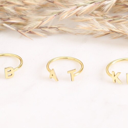 Dainty Initial Heart Ring Minimalist Letter Ring - Etsy