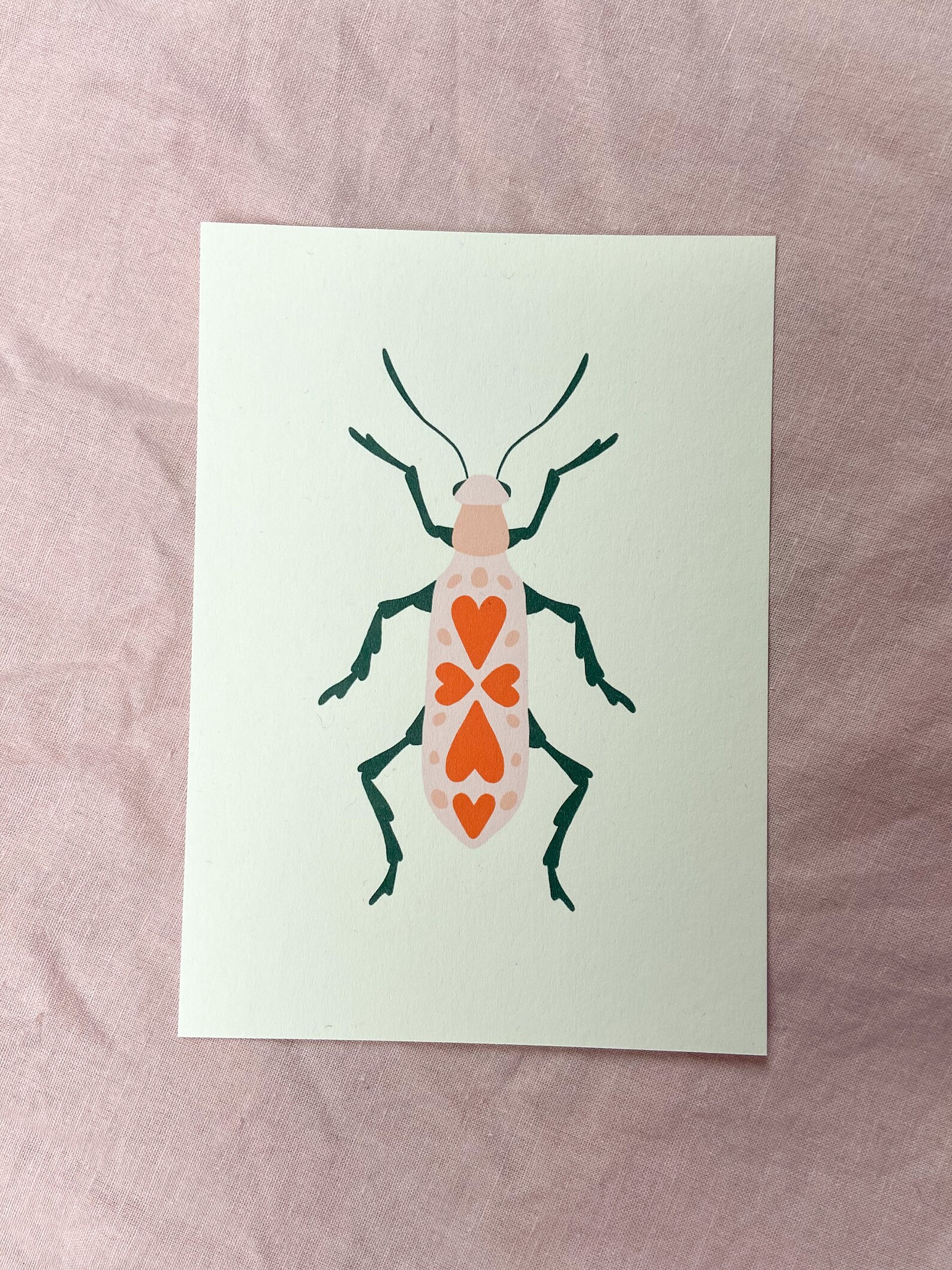 Love Bug Beetle Illustration Mini Print (A6) Postcard, Valentines ...