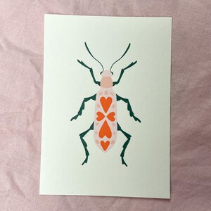 Love Bug Beetle Illustration Mini Print (A6) Postcard, Valentines ...