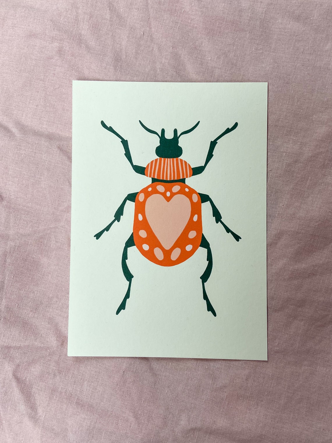 Love Bug Beetle Illustration Mini Print (A6) Postcard, Valentines ...