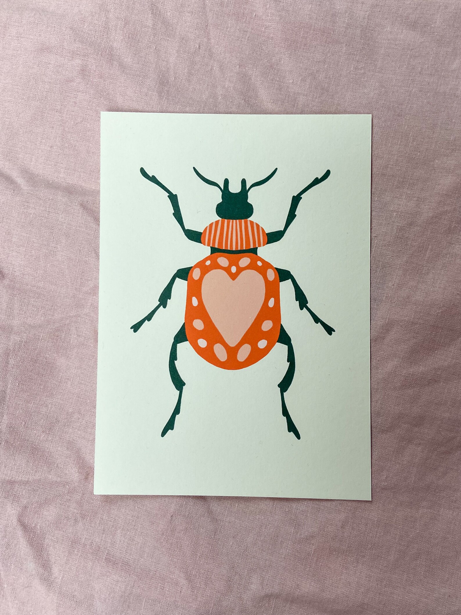 Love Bug Beetle Illustration Mini Print (A6) Postcard, Valentines ...