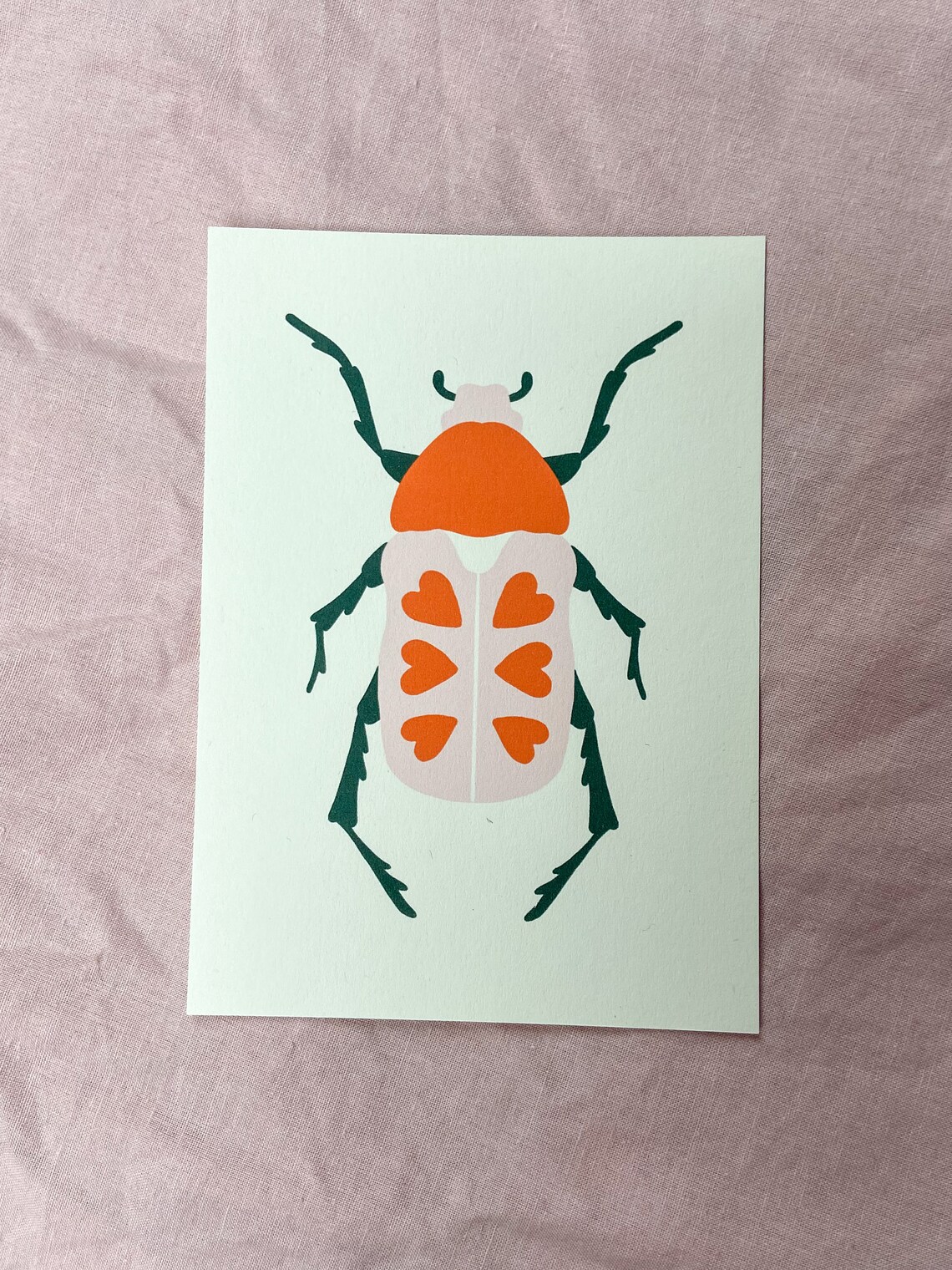Love Bug Beetle Illustration Mini Print (A6) Postcard, Valentines ...