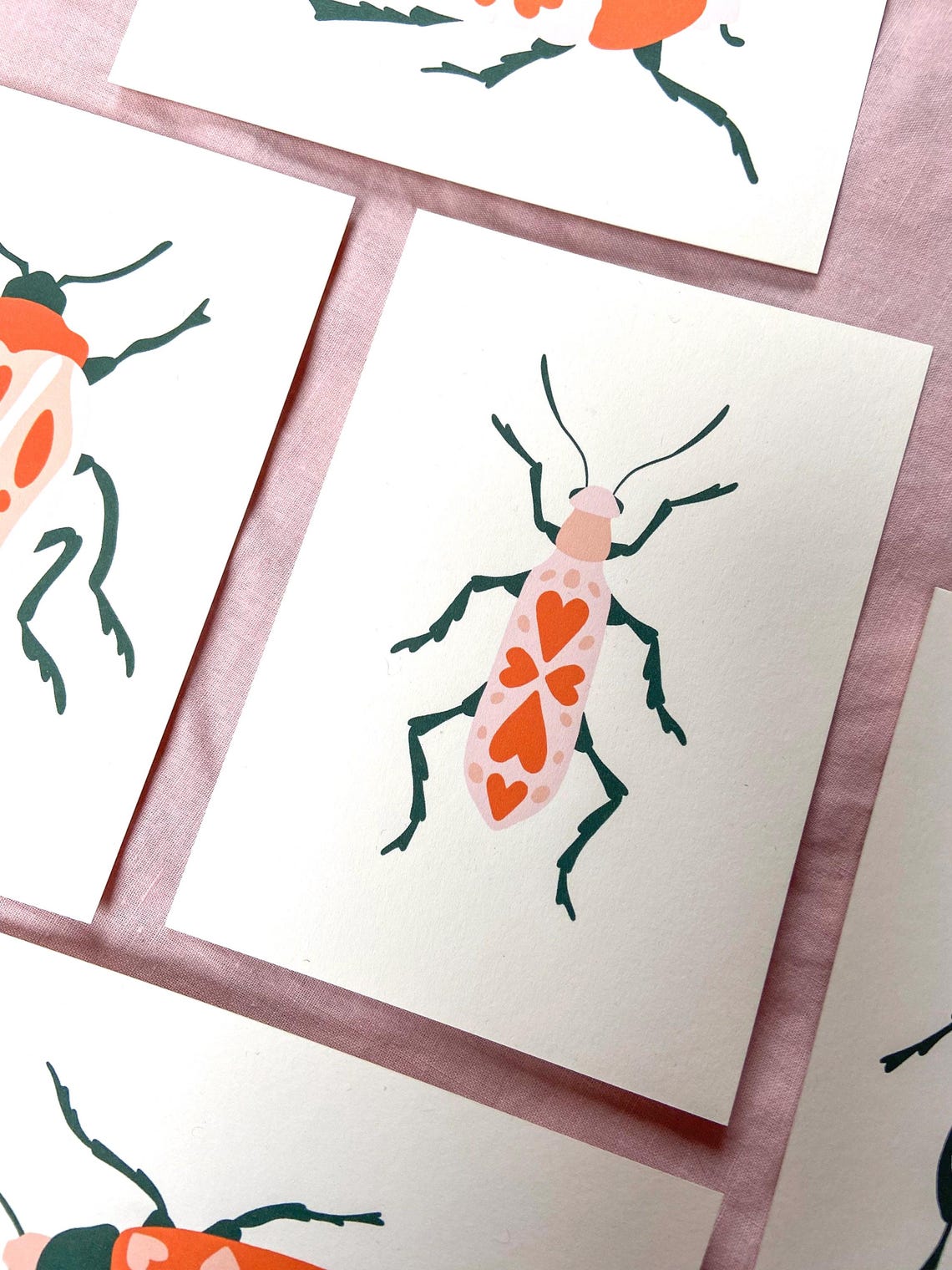 Love Bug Beetle Illustration Mini Print (A6) Postcard, Valentines ...