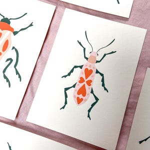 Love Bug Beetle Illustration Mini Print (A6) Postcard, Valentines ...