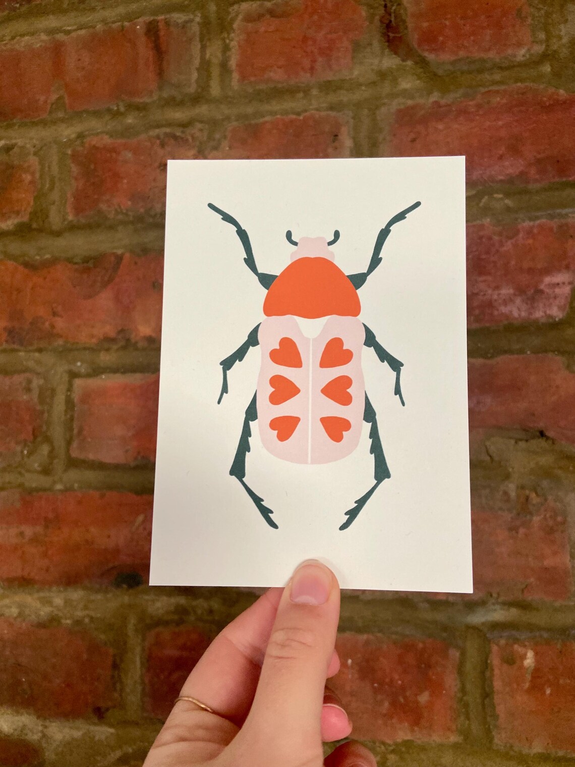 Love Bug Beetle Illustration Mini Print (A6) Postcard, Valentines ...