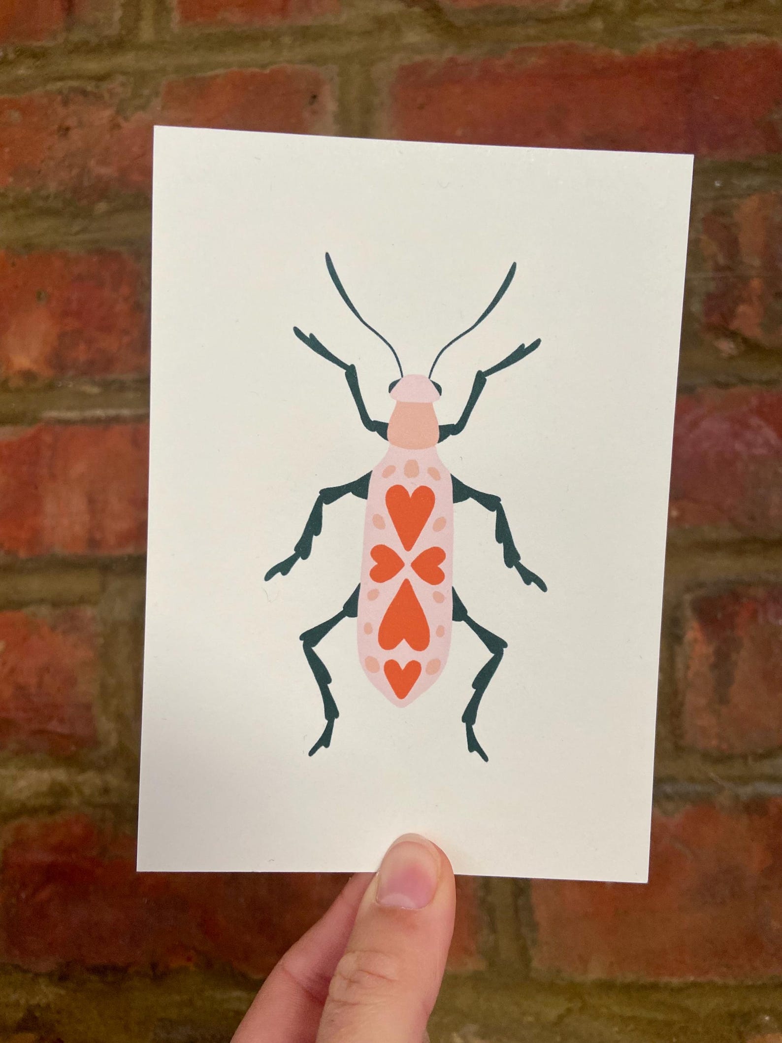 Love Bug Beetle Illustration Mini Print (A6) Postcard, Valentines ...