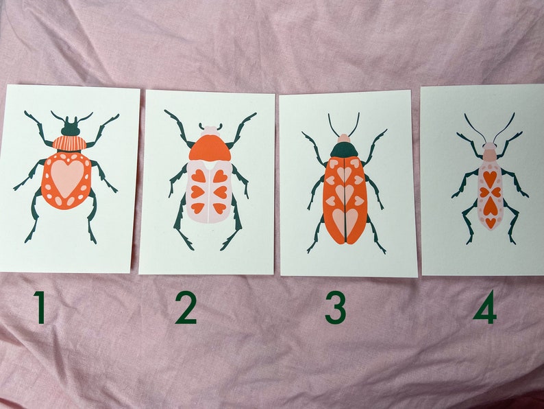 Love Bug Beetle Illustration Mini Print (A6) Postcard, Valentines ...
