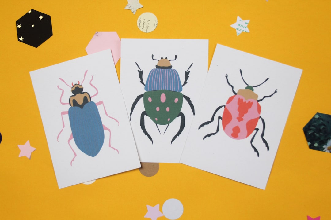 Bright Beetle Mini Prints A6 Insect Illustration, Bold Print ...