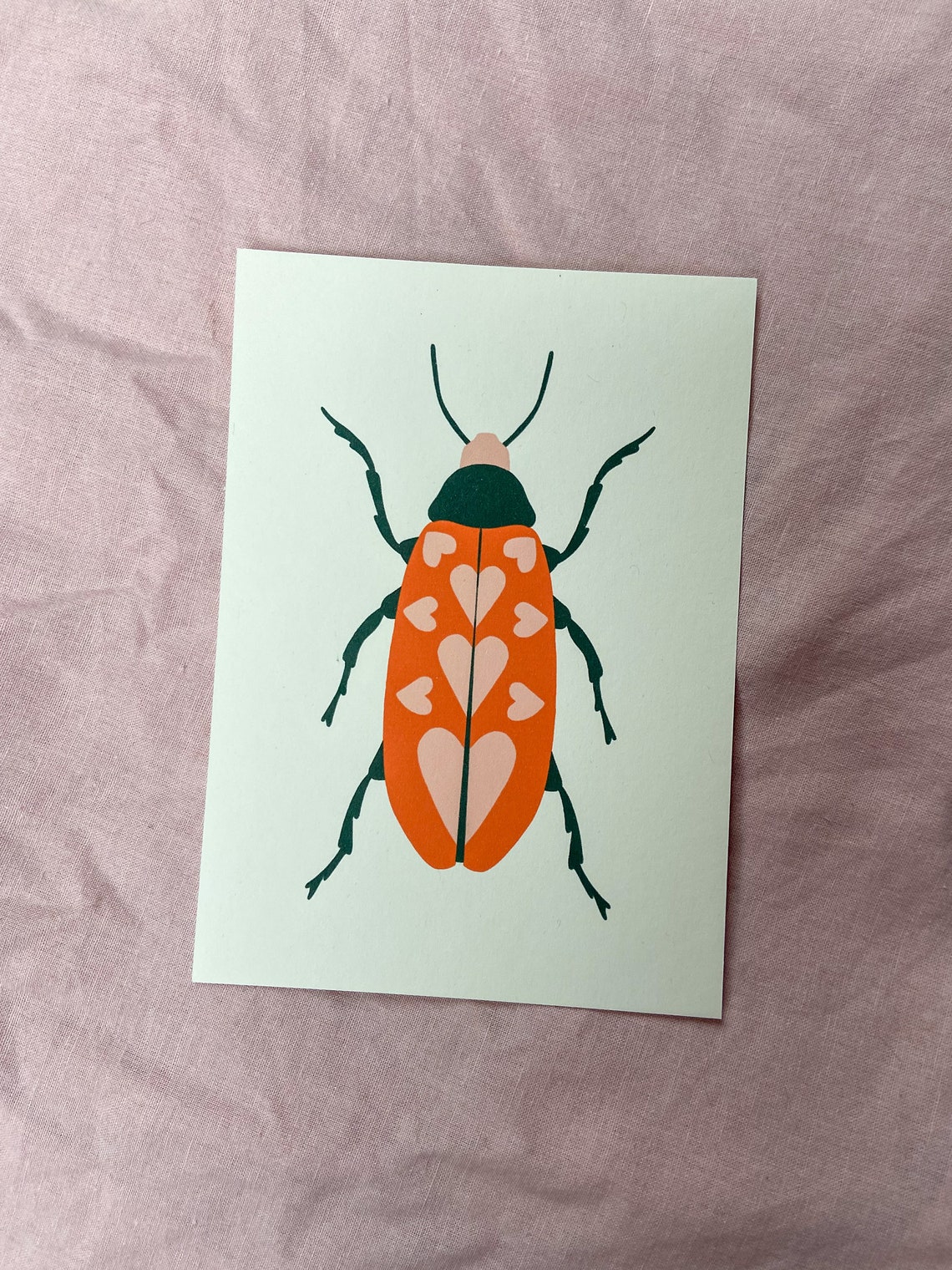 Love Bug Beetle Illustration Mini Print (A6) Postcard, Valentines ...