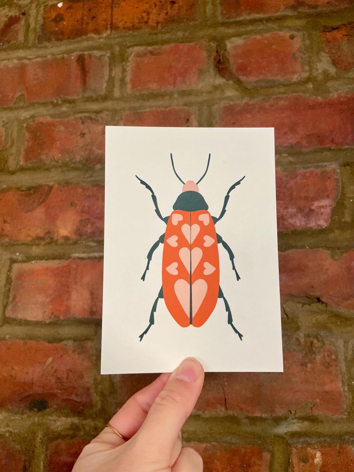Love Bug Beetle Illustration Mini Print (A6) Postcard, Valentines ...
