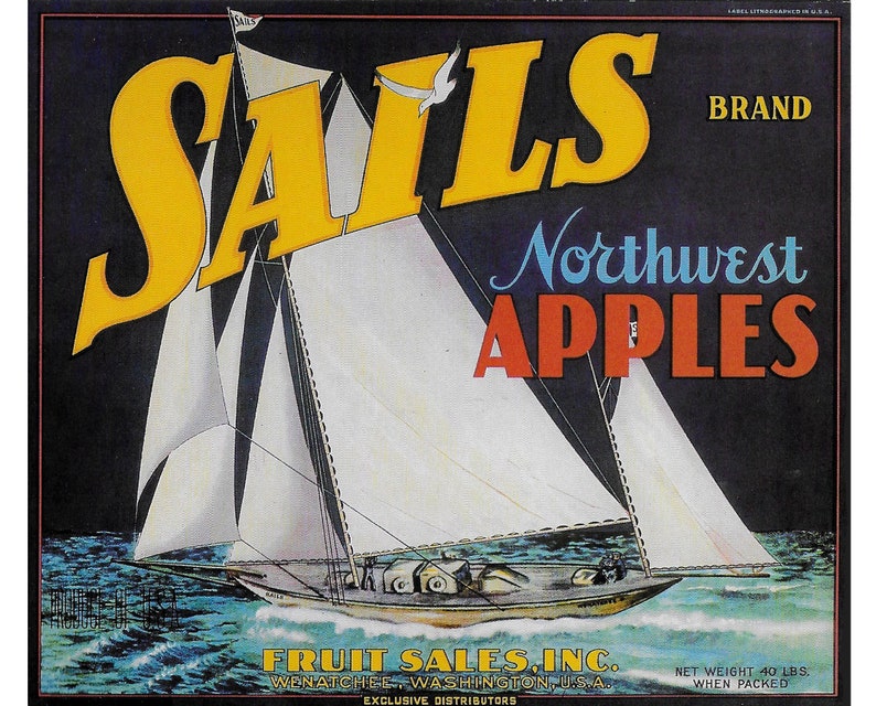Sails Brand Northwest Apples Label Original - Etsy