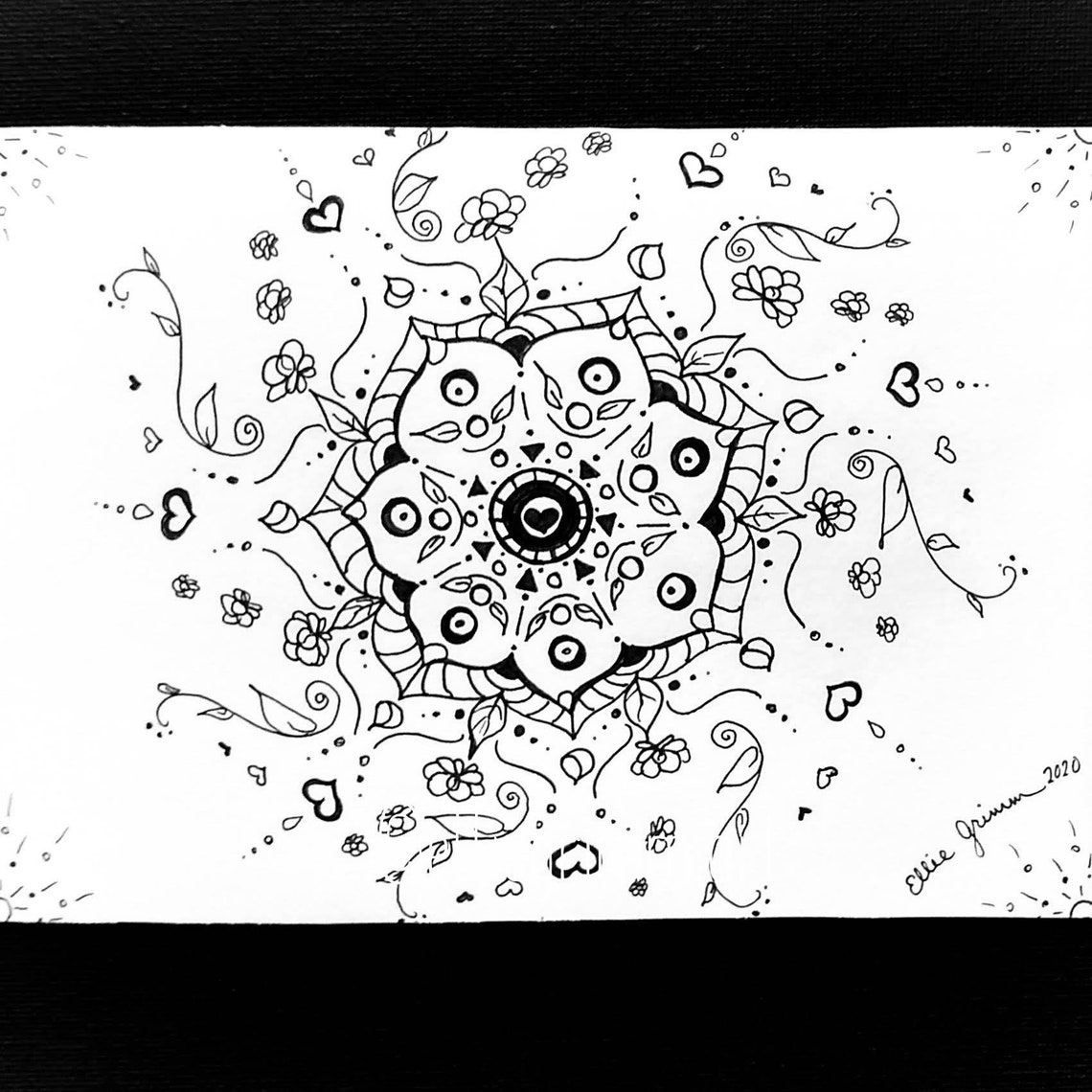Love Mandala Original Artwork Pen & Ink Drawing 5x7 | Etsy