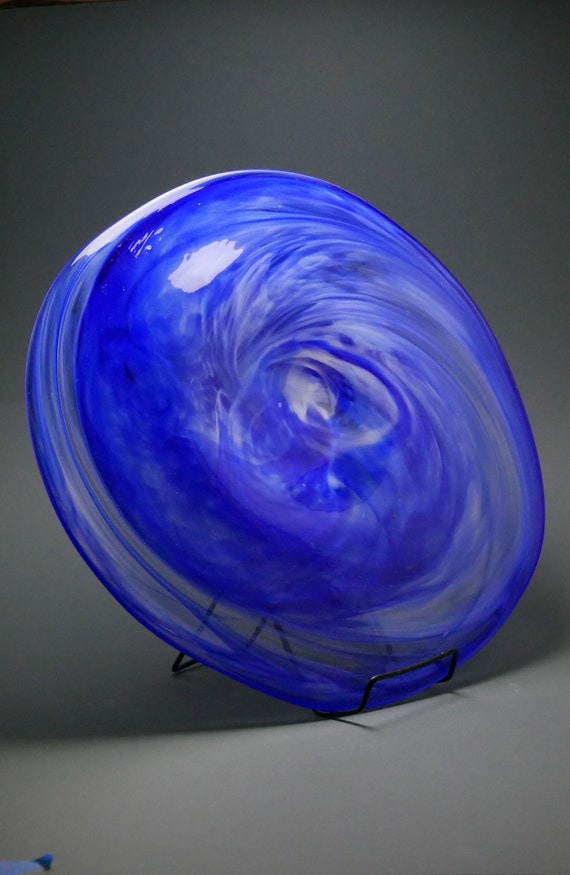Blue Glass Platter Blue Swirl Platter Blown Glass Platter | Etsy