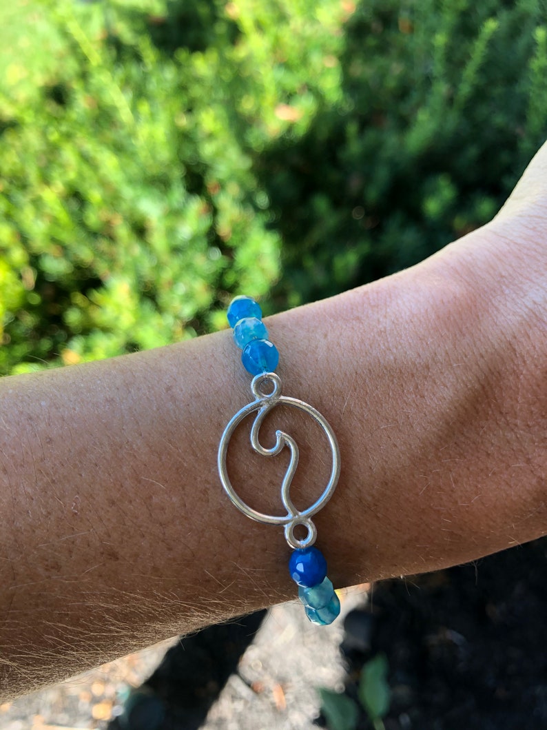 Ocean Blue Wave Charm With Faceted 6mm Agate Glass Beads With - Etsy Israel