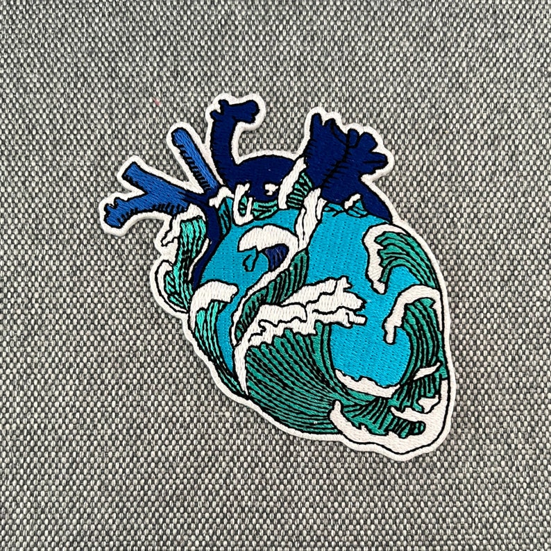 Urbanski Patch Sea Ocean Wave Blue Anatomical Heart to Iron 10 - Etsy