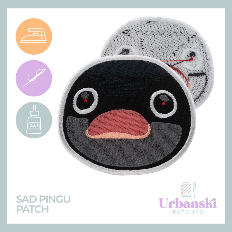 Urbanski Patch Sad Pingu is Sad Iron-on Patch 6.8 X 7.8 Cm | Iron-on ...
