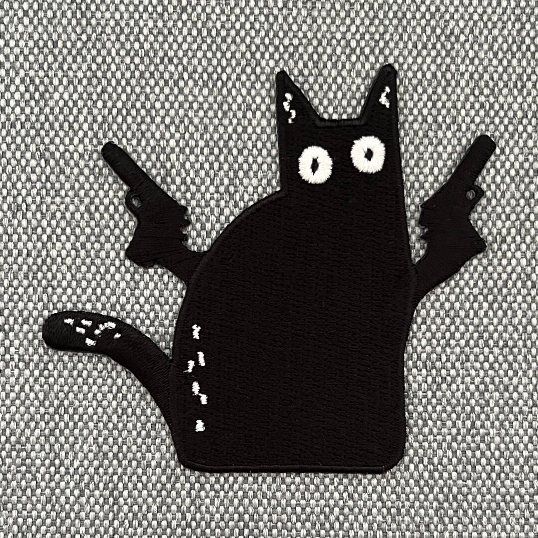Urbanski Patch Crazy Cat With Iron-on Guns 7 X 7.7 Cm Patch Application ...