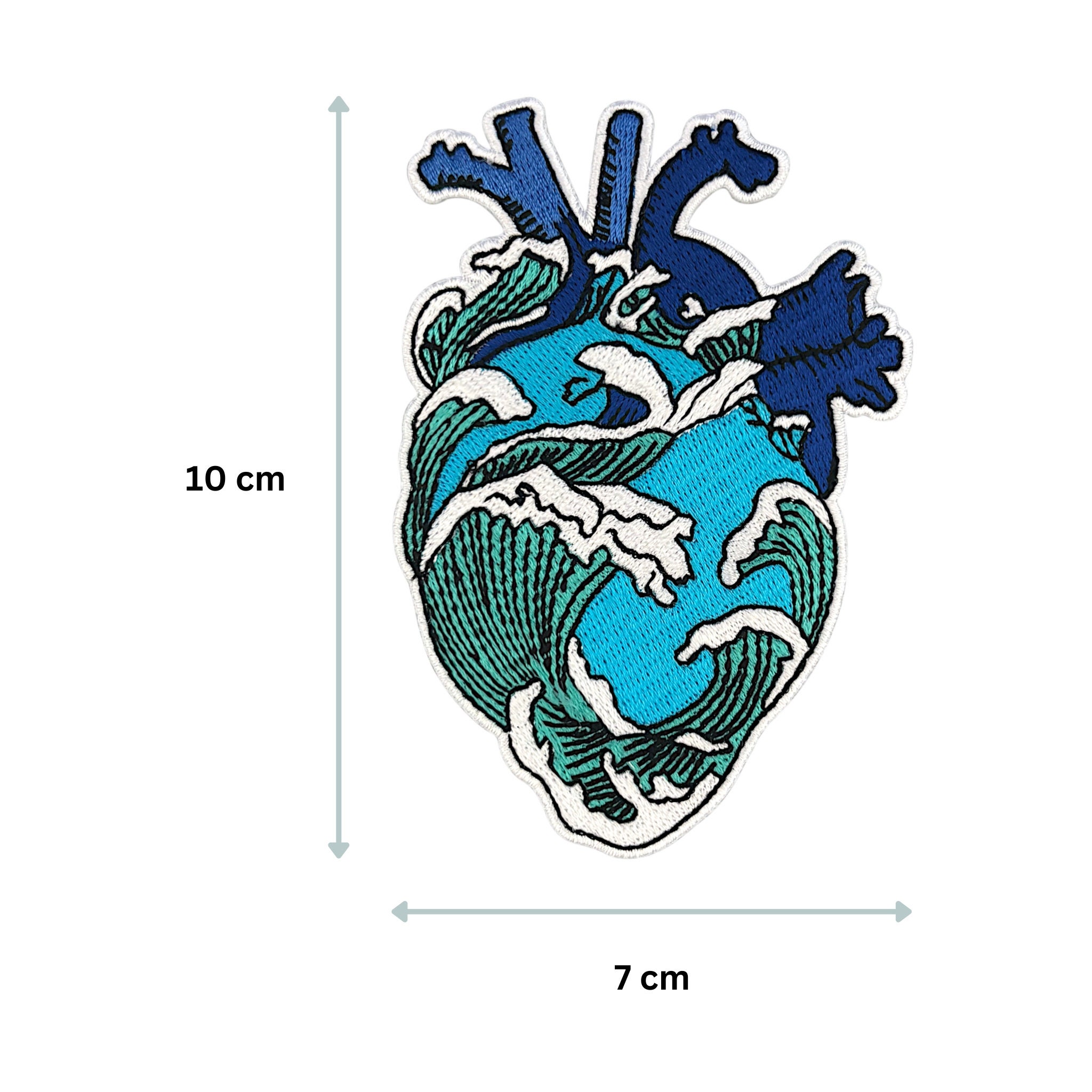 Urbanski Patch Sea Ocean Wave Blue Anatomical Heart to Iron on 10 X 7 ...