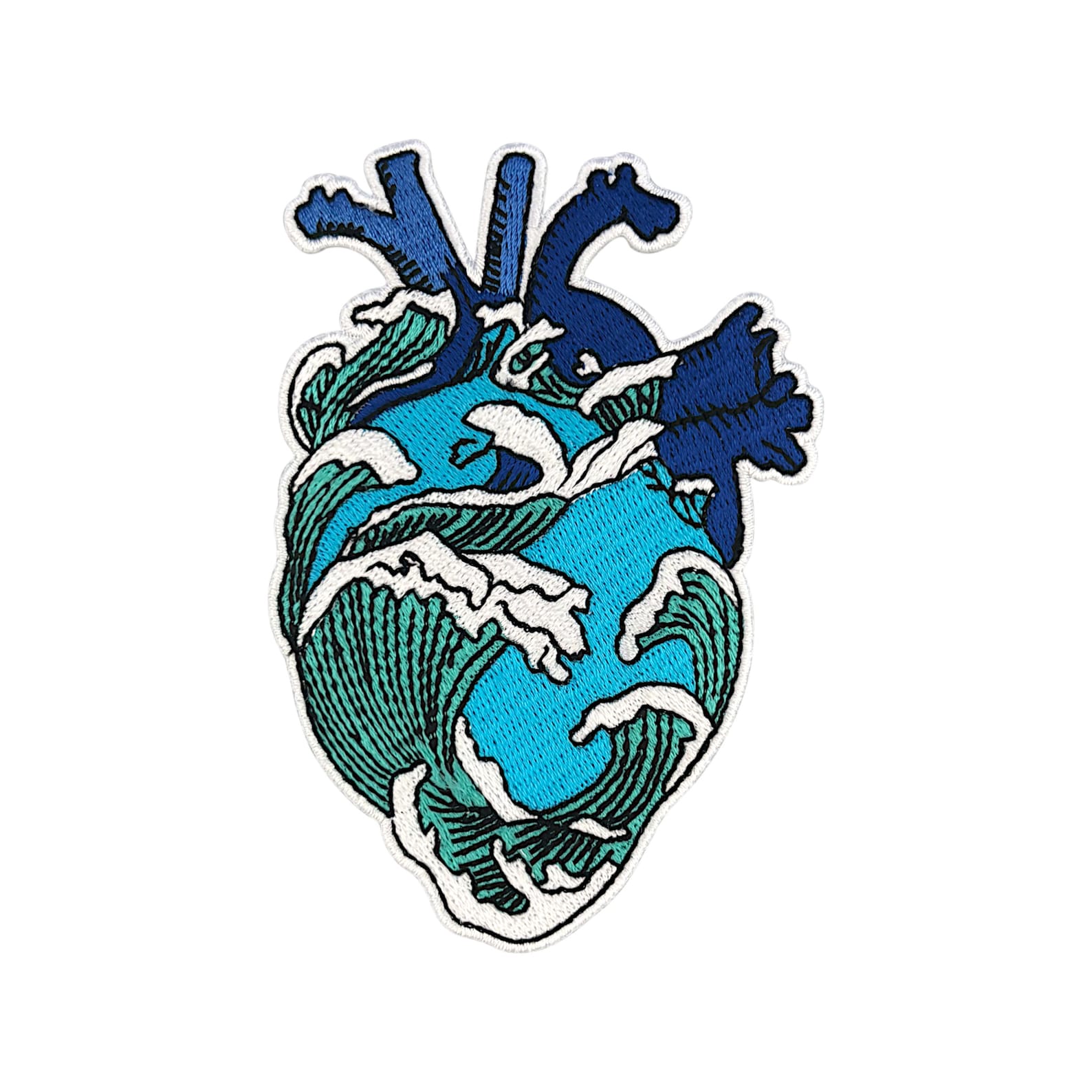 Urbanski Patch Sea Ocean Wave Blue Anatomical Heart to Iron on 10 X 7 ...