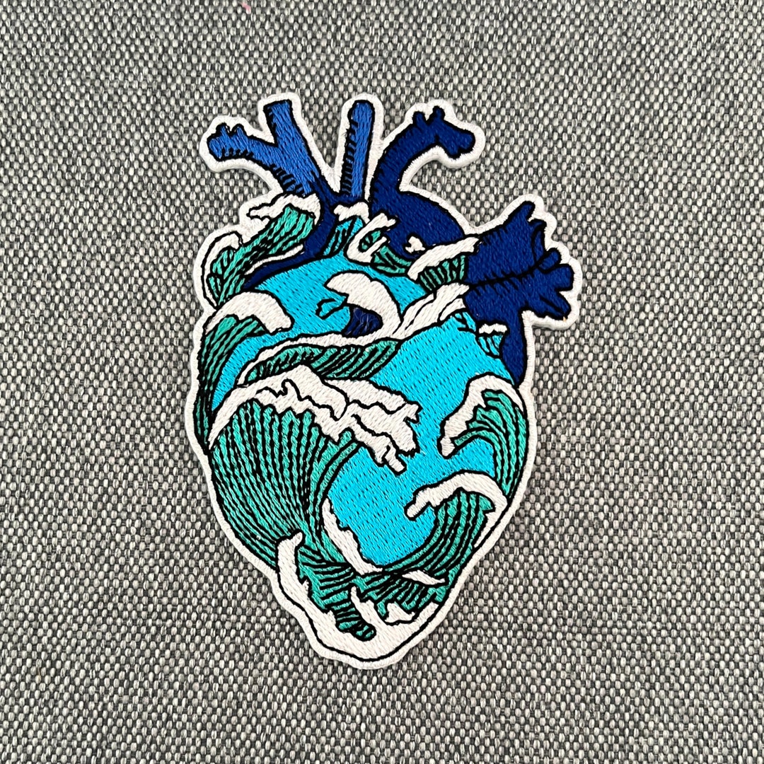 Urbanski Patch Sea Ocean Wave Blue Anatomical Heart to Iron 10 X 7 Cm ...